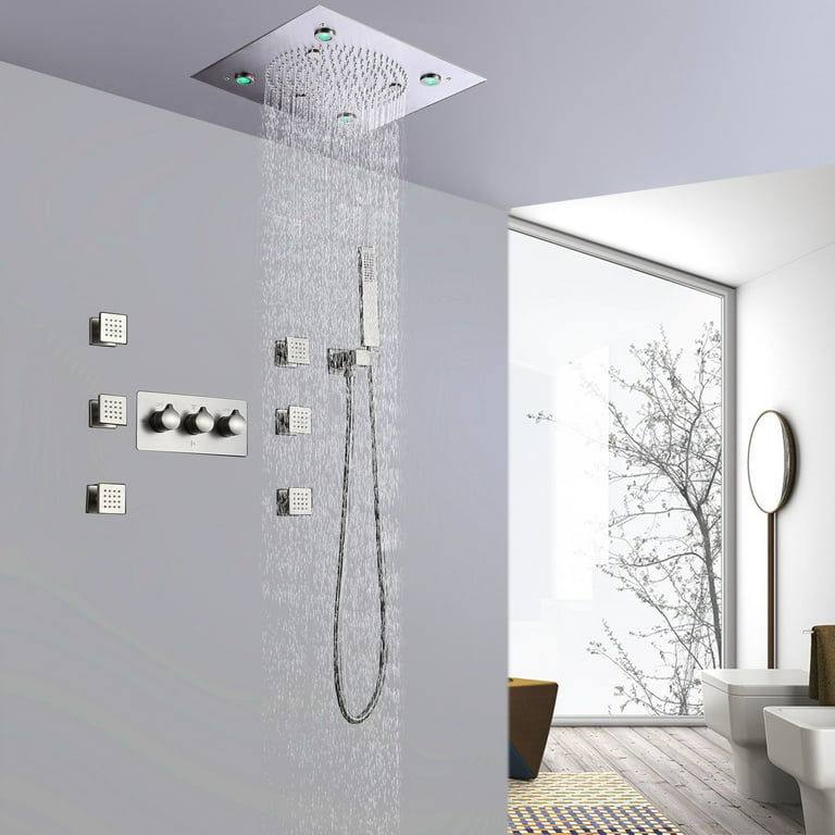 Led Shower System Ceiling Mount Rain Head 6 Body Sprays | Shelly Lighting