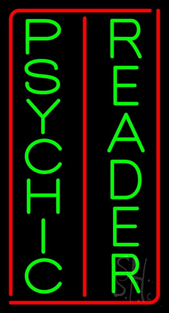Vertical Green Psychic Reader Red Border LED Neon Sign 24" Tall x 13 ...