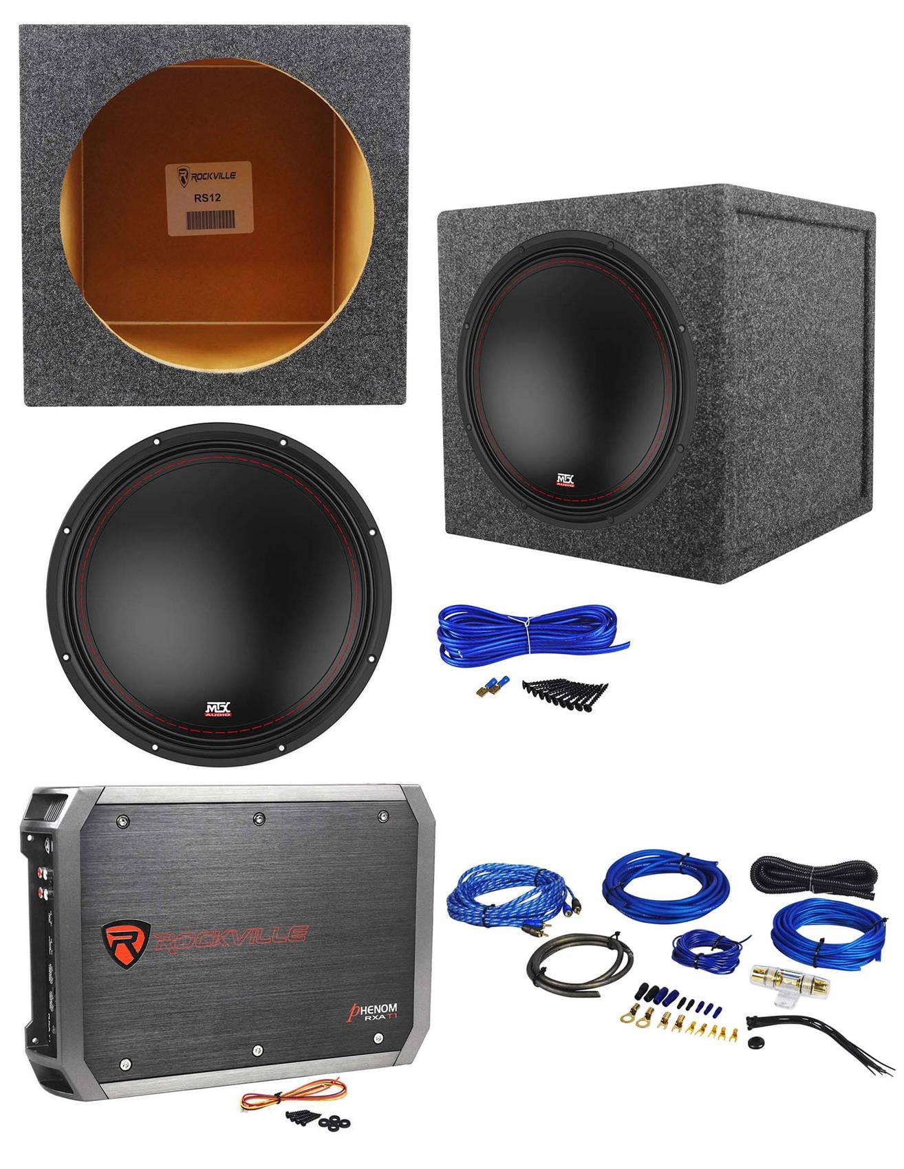 MTX 3512-04 12" 500w Subwoofer+Sealed Sub Box Enclosure+Amplifier+Amp ...