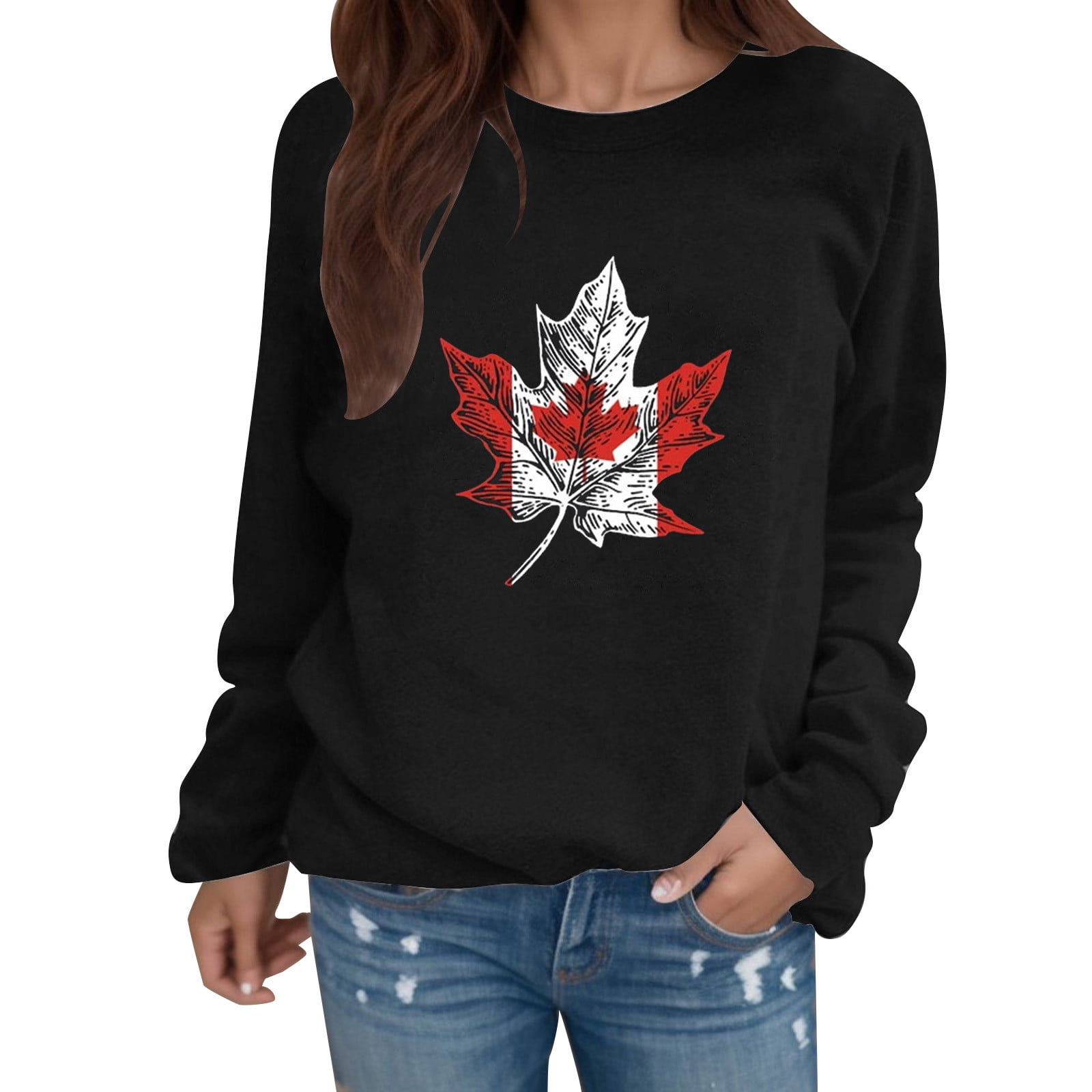 Click here for Xiaoyonnn Women Canadian Maple Leaf Print Round Ne... prices
