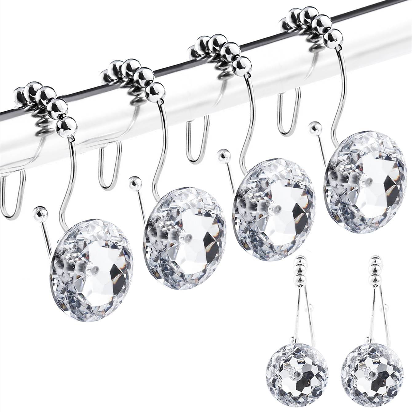 iMucci 12 Pack Crystal Shower Curtain Hooks Stainless Steel Rust ...
