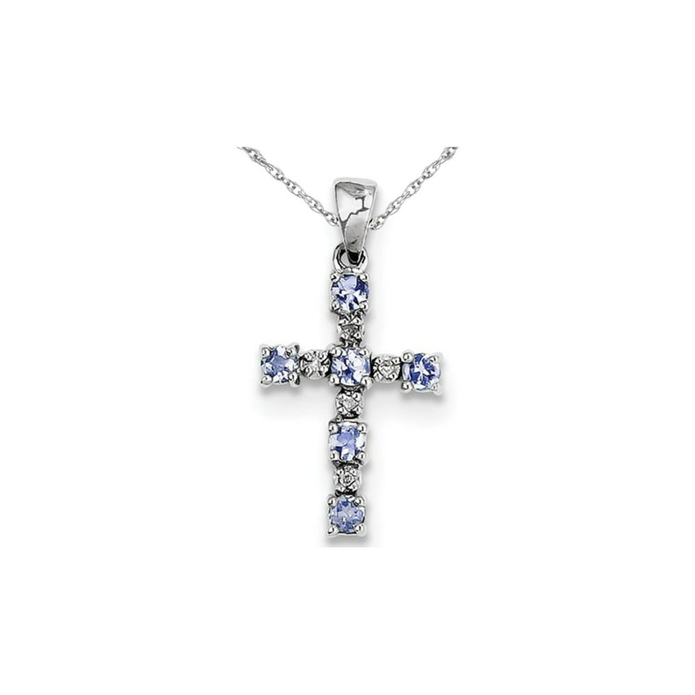 Gem And Harmony - Sterling Silver Tanzanite Cross Pendant Necklace with ...