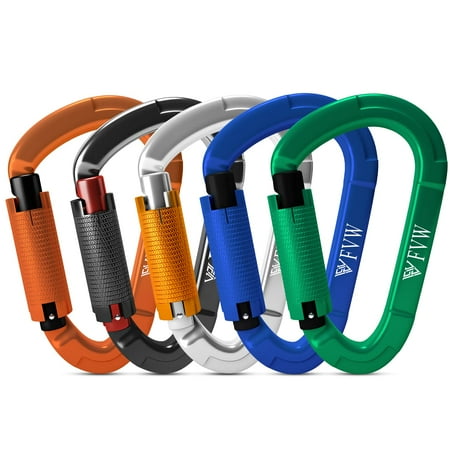 FVW Auto Locking Rock Climbing Carabiner Clips, 5 Pack 25KN (5620 lbs ...
