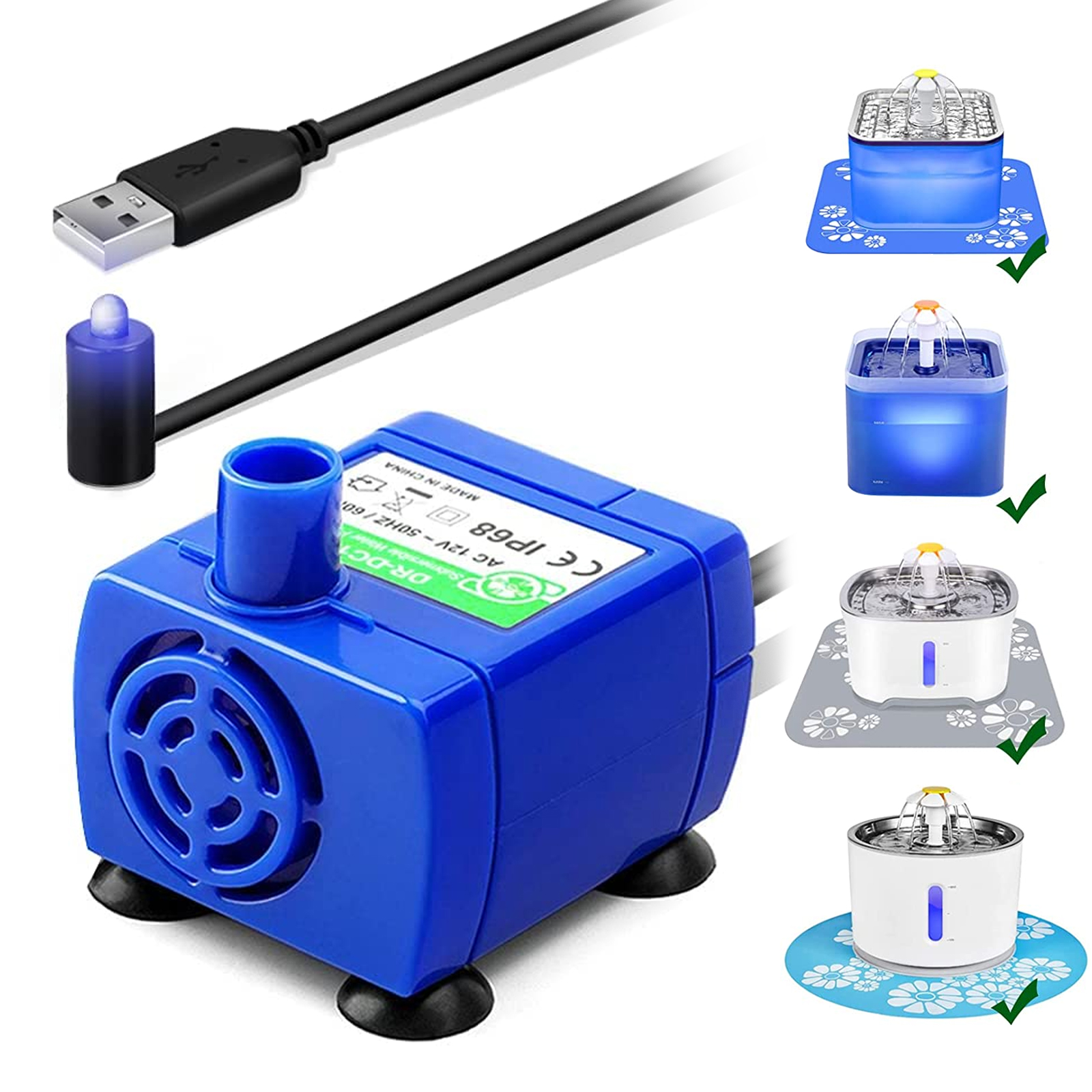 Cat Water Fountain Pump, TSV Pet Water Fountain Pump Compatible Motor ...