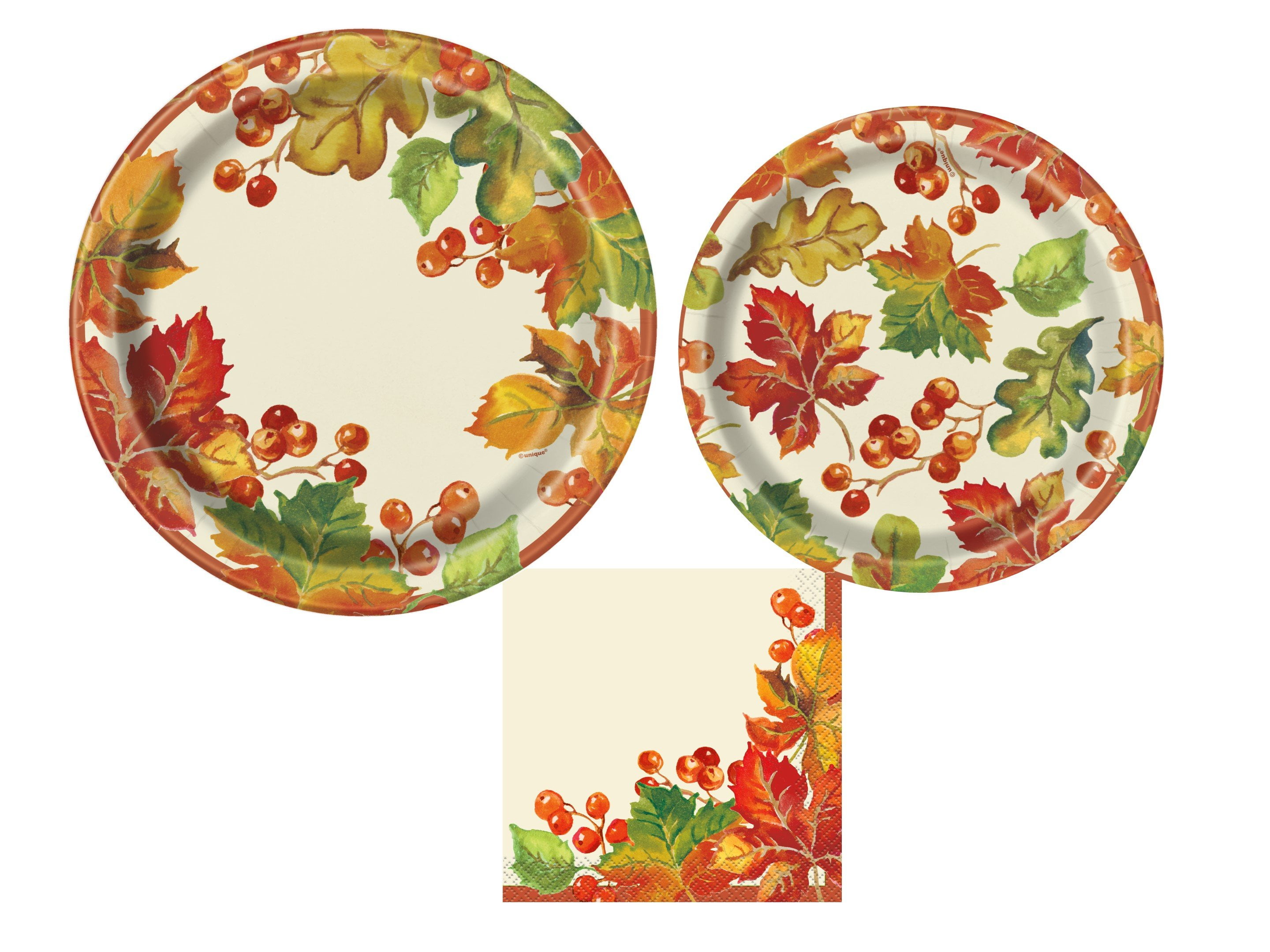 Berries & Leaves Fall Party Supplies Bundle with Plates and Napkins ...