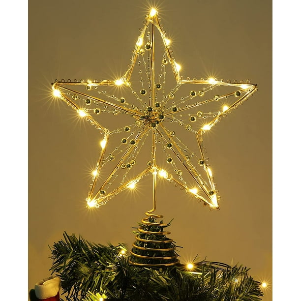 Christmas Tree Topper String Beads Star with LED Lights, Battery ...