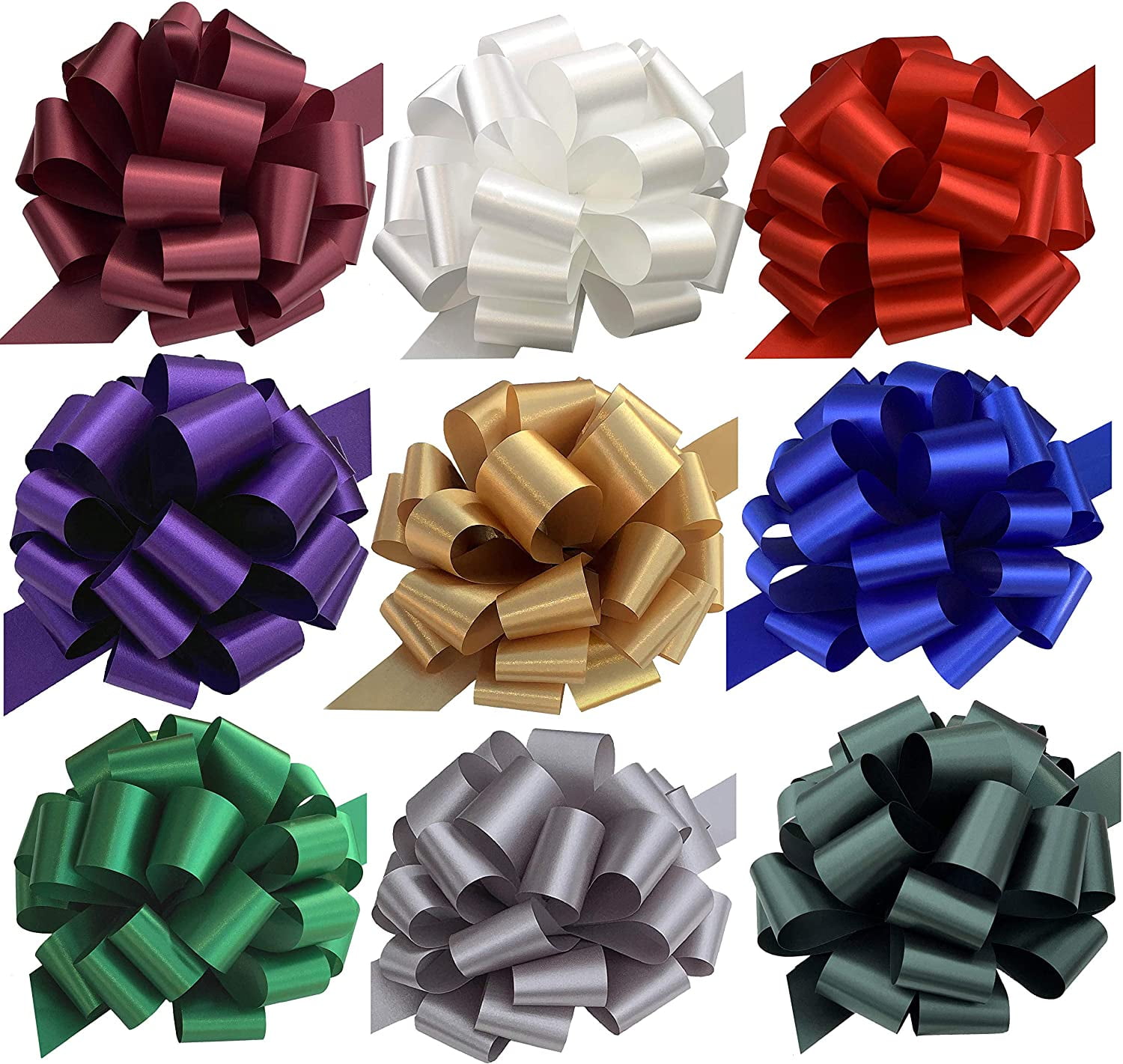 Large Assorted Christmas Pull Bows - 9" Wide, Set of 9, Gift Bows ...