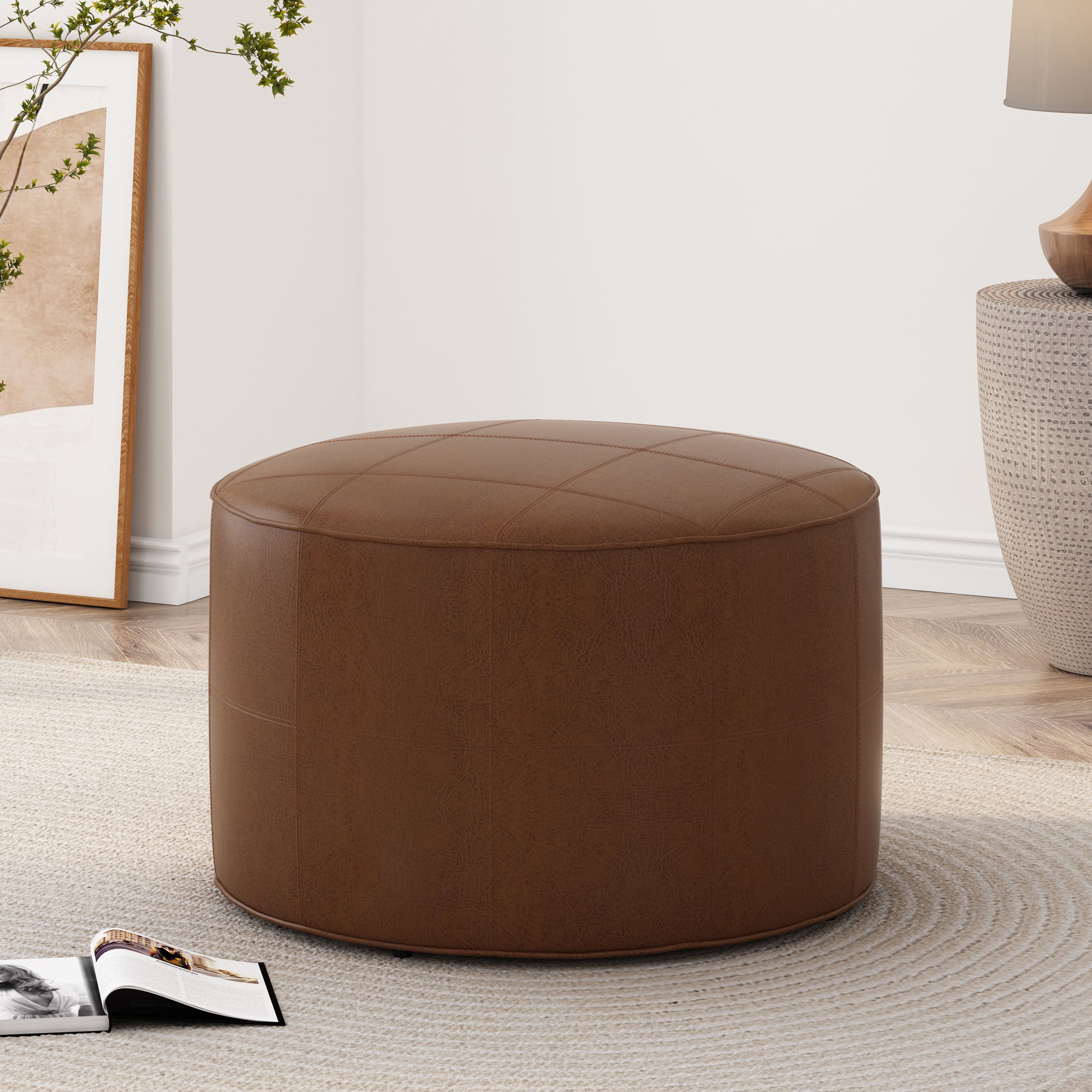 Noble House Derring Faux Leather Small Ottoman, Cognac Brown - Walmart.com