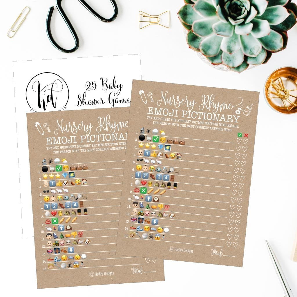 25 Kraft Nursery Rhyme Baby Shower Emoji Game