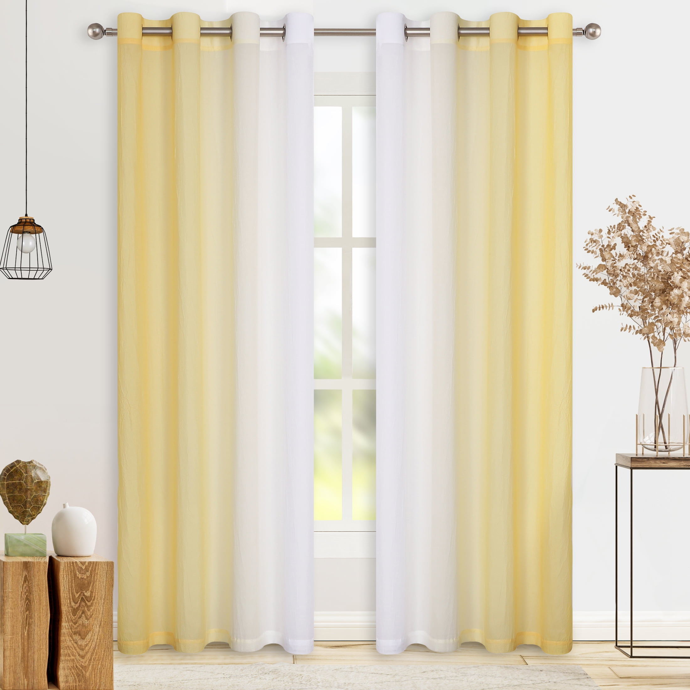 Junvictex Yellow Ombre Chiffon Sheer Curtains Blue 52" Wx95"L Crushed ...