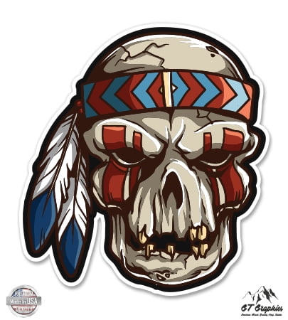 Native American Skull and Headdress - 3" Vinyl Sticker - For Car Laptop ...