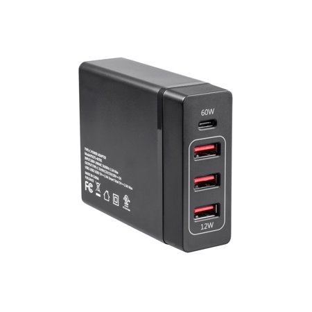 Monoprice 60-Watt 4-Port USB Smart Charger with USB-C and USB-A Ports ...