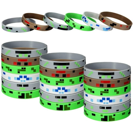 12 Pieces Pixelated Miner Style Character Wristband Bracelets Silicone ...
