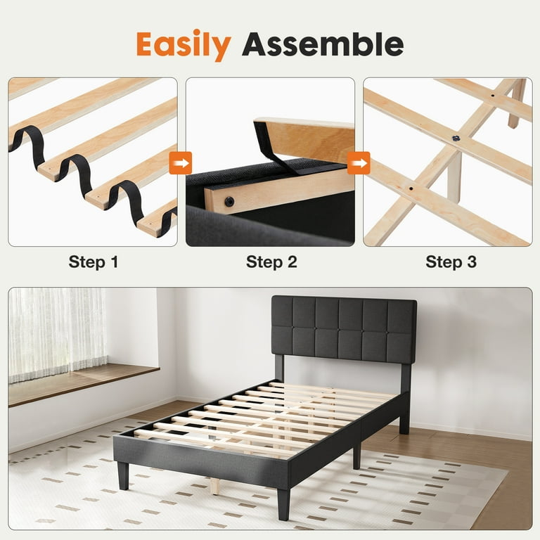 edx Twin Size Platform Bed Frame with Upholstered Headboard edx Twin Size Platform Bed Frame with Upholstered Headboard