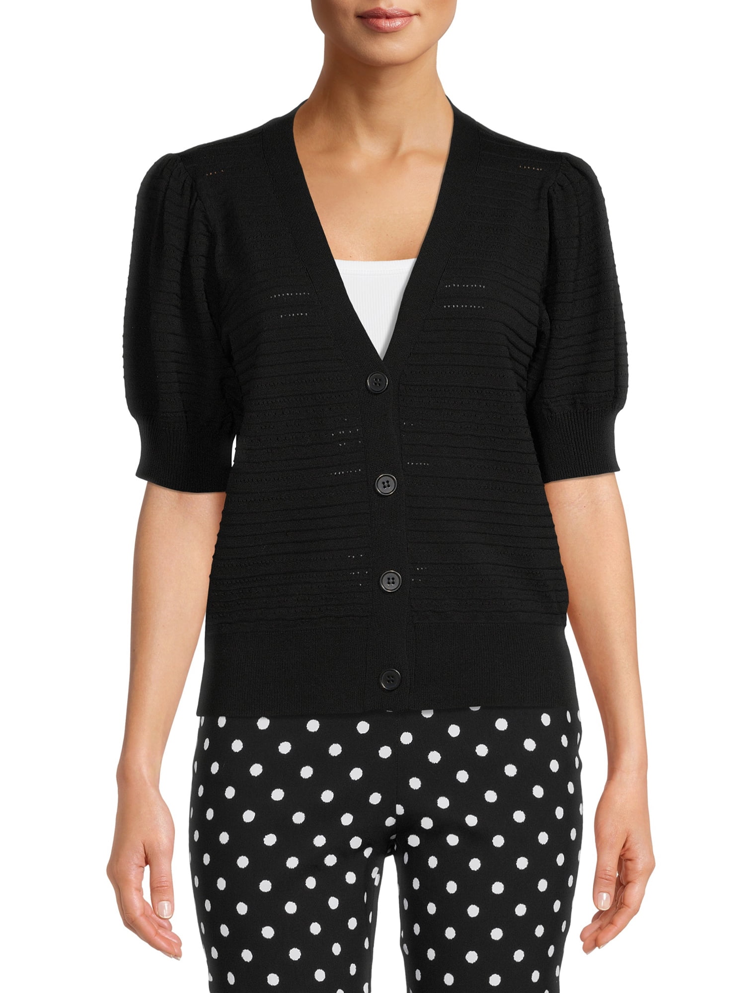 Time and Tru Women’s Puff Sleeve Cardigan - Walmart.com