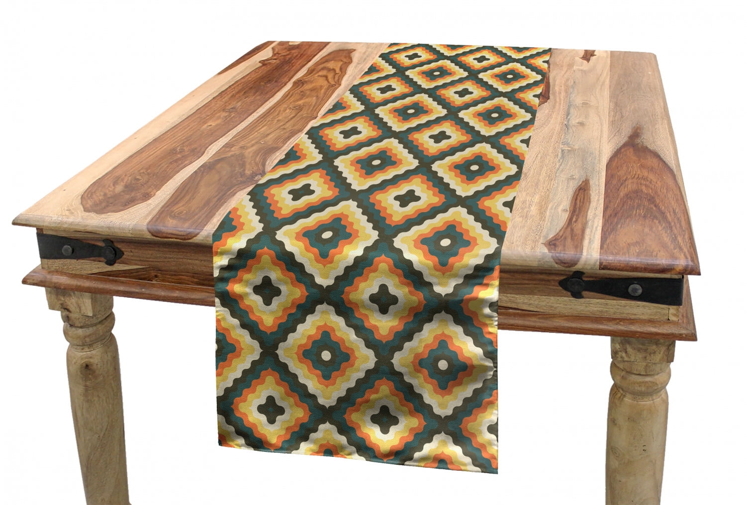 Geometric Table Runner, Retro Abstract Curvy and Groovy Shapes on ...