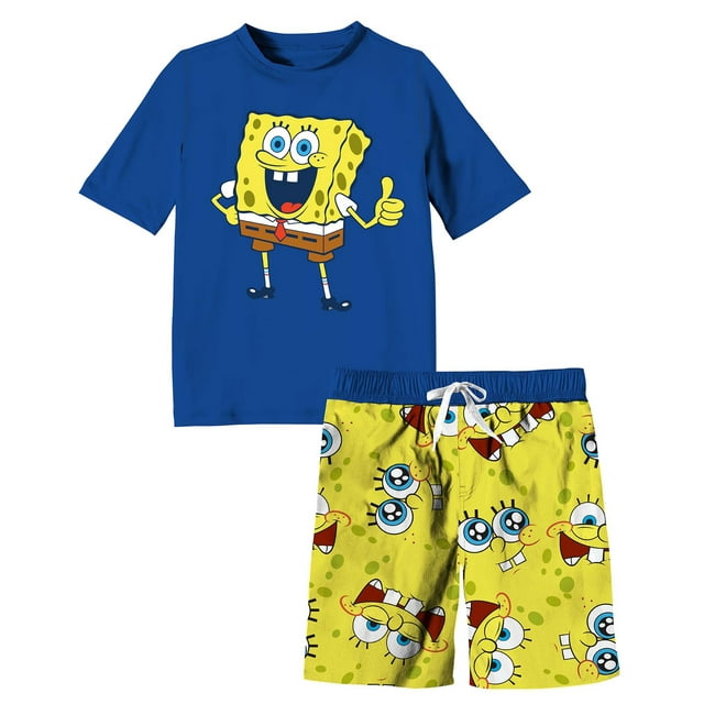 Spongebob & Patrick Star Character Bathing Suit: Swim Trunk & Rashguard ...