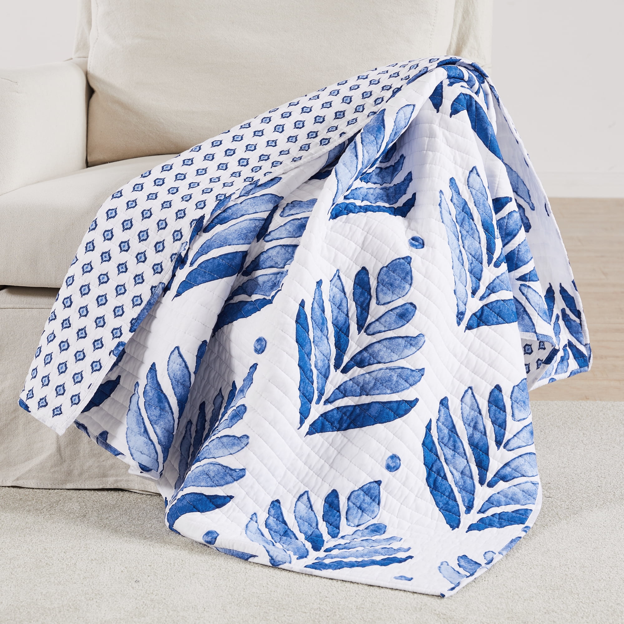 Levtex Home - Vintage Blossom - Throw - Blue Fan Design - Blue and ...