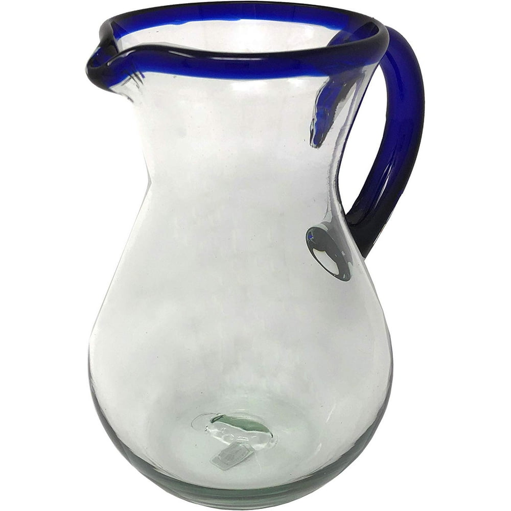 Mexican Hand Blown Glass Pitcher Cobalt Blue Rim and Handle (84 oz ... Mexican Hand Blown Glass Pitcher Cobalt Blue Rim and Handle (84 oz ...