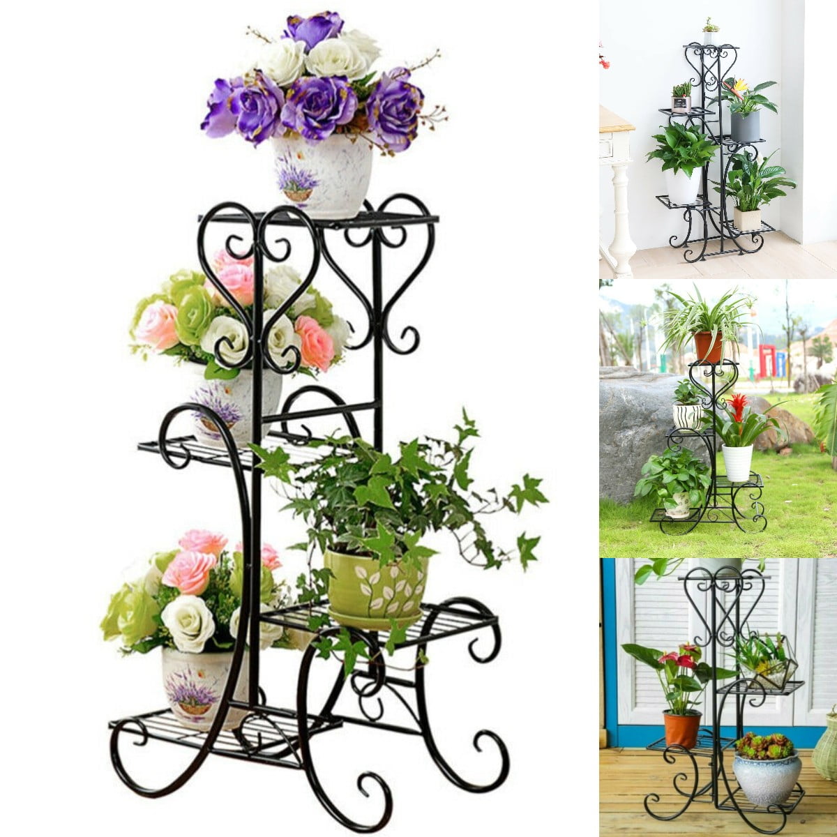 Goorabbit Outside Garden Shelf,4 Tier Flower Pot Display Holder - Metal ...