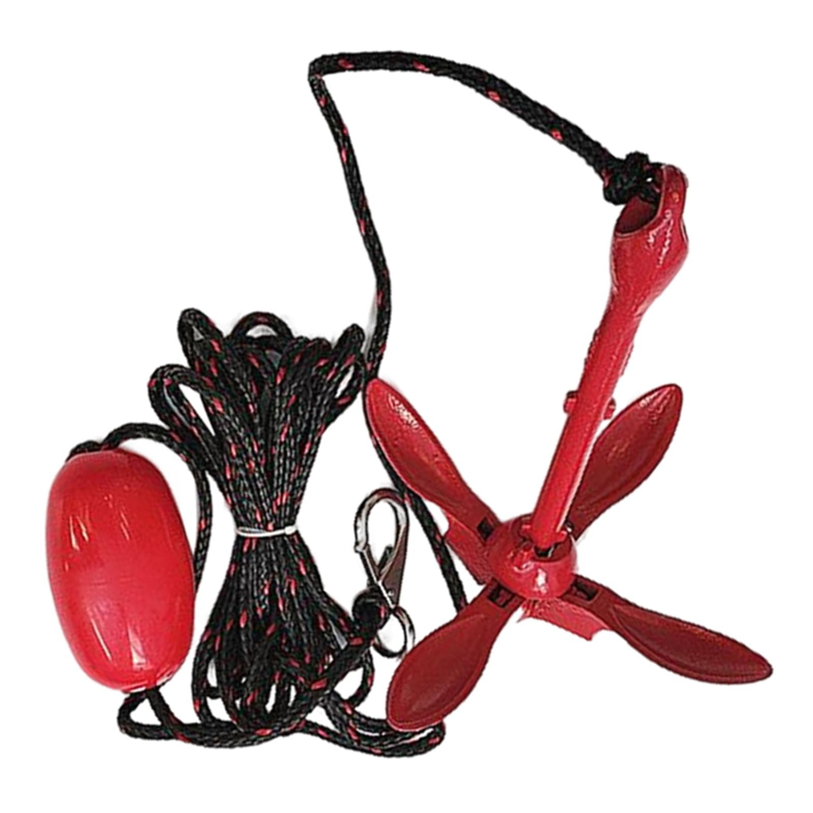 Red 3.5lb Boat Anchor Folding Grapnel Anchor with Hooks, Buoy Ball for ...