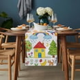 Rainbow Tree Cotton Linen Table Runner Yellow House Flower Cat ...