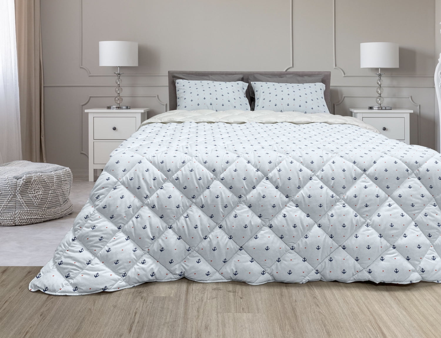 Anchor Comforter & Sham Bedding Set, Romantic Nautical Composition with ...