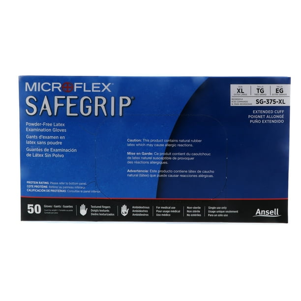 Microflex Safegrip Powder-Free Latex Examination Glove, XL, Blue (50pcs ...