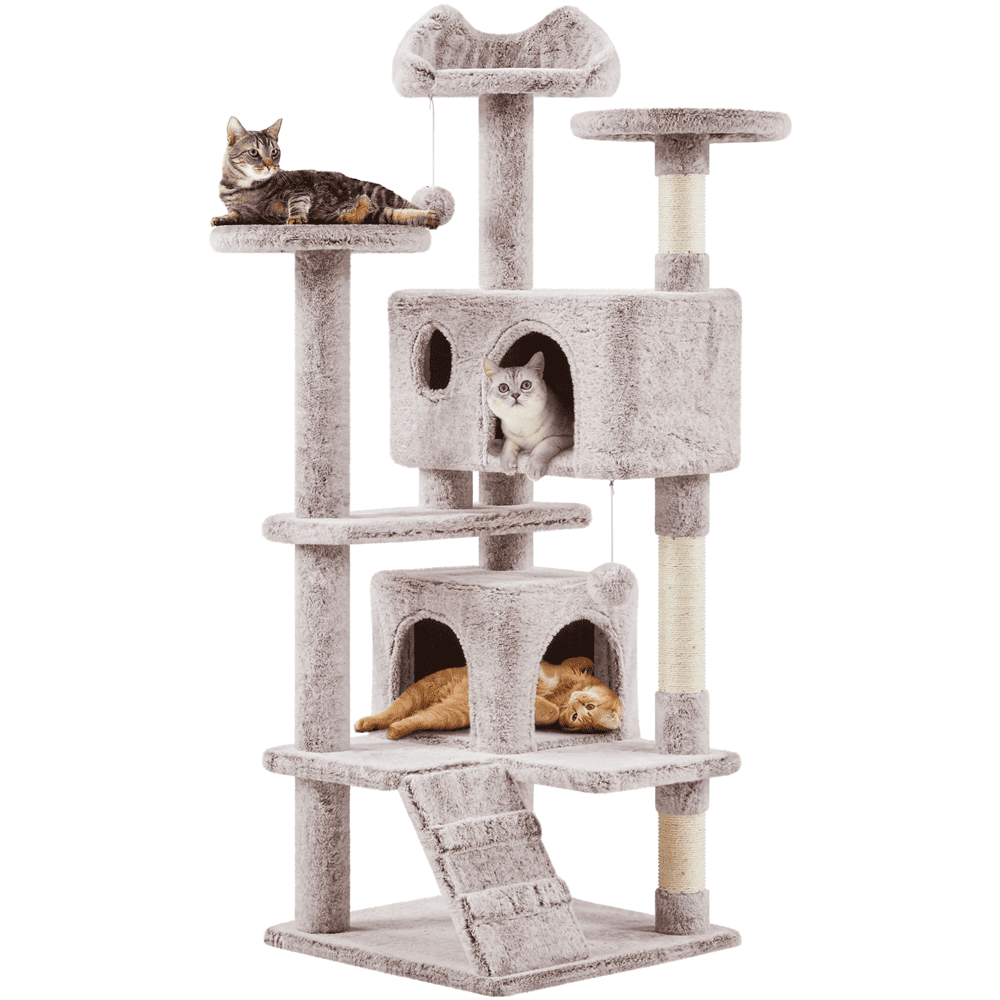 Topeakmart 54''H Cat Tree Condo Kitten Tower w/ 2 Condos & 2 Fur Balls ...