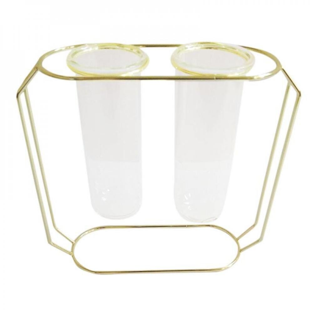 Double Transparent Glass Wrought Iron Flower Racks Stand Gold Tube Home ...