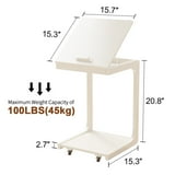 C Shaped End Table for Couch, C Table with Wheels, Wooden Couch Table ...