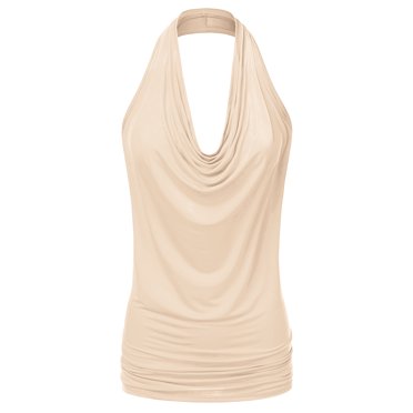 Made by Olivia Women's Plain Stretchy Asymmetric Tie Knob Open Back ...