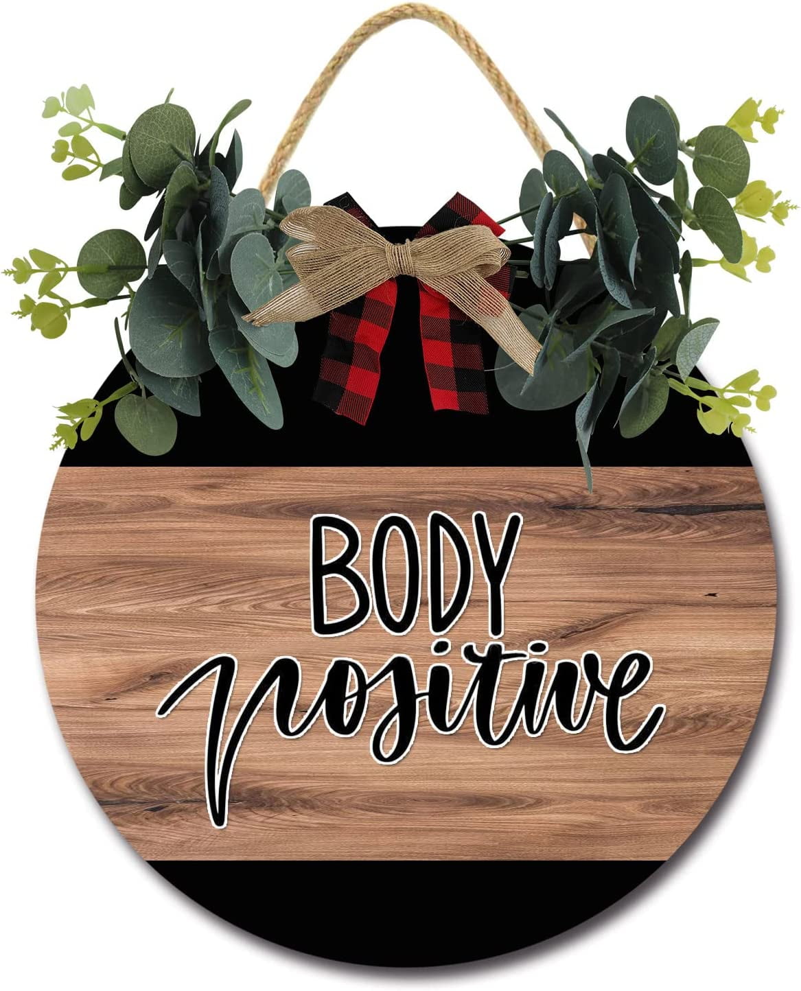 Eveokoki 11" Rustic Sign Body Positive Sign Door Decor Wooden Front ...