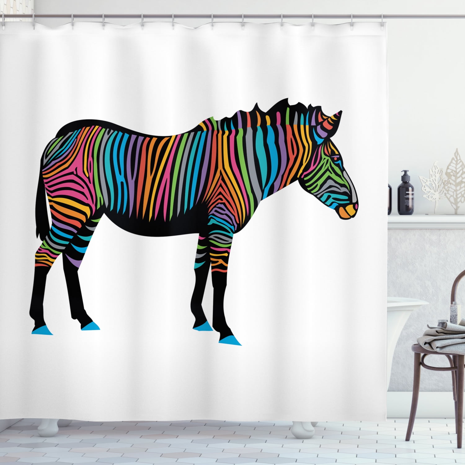Rainbow Zebra Shower Curtain, Abstract Safari Animal with Colorful ...