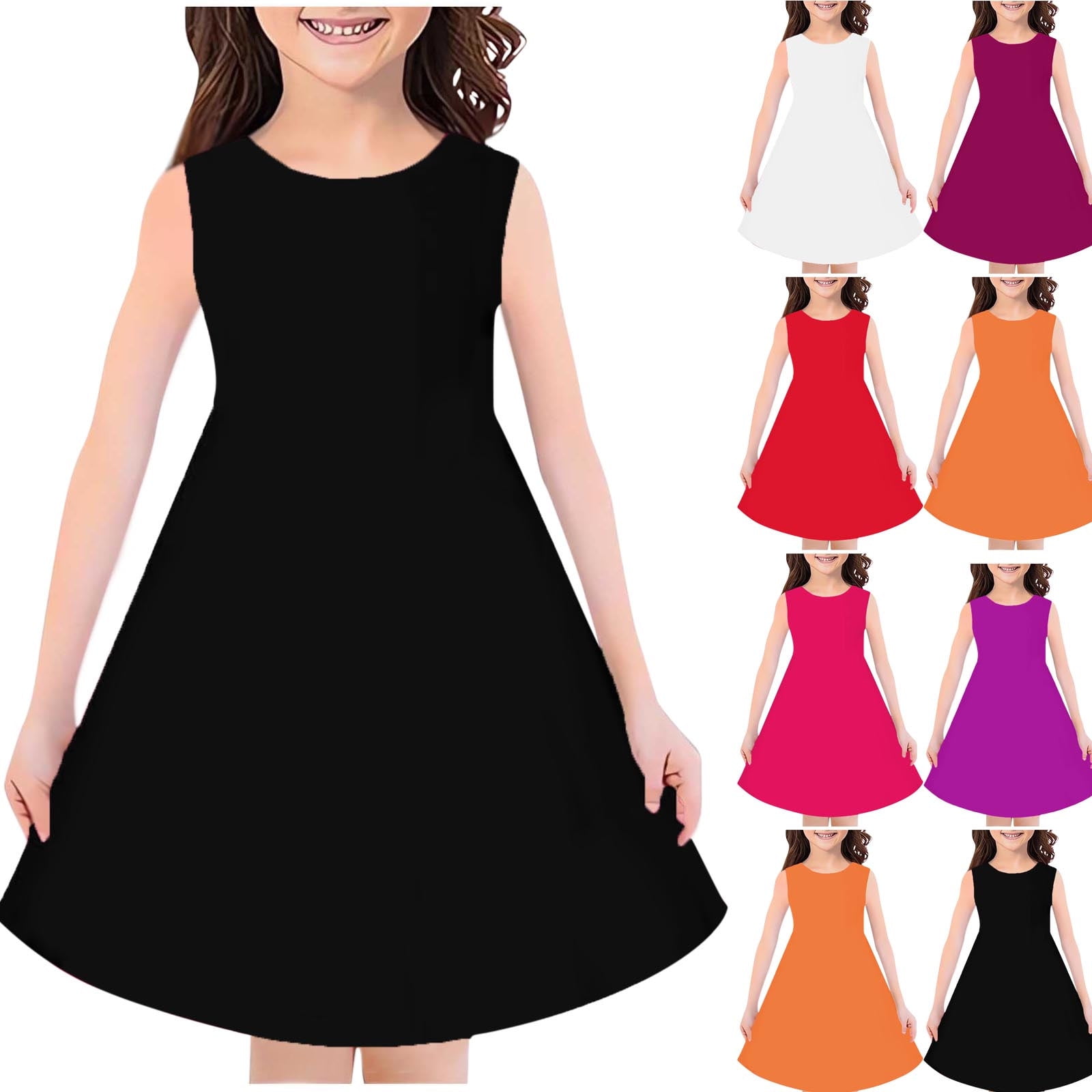 Click here for Zwiiyzr 4-14y Little Girls Summer Dress Solid Colo... prices