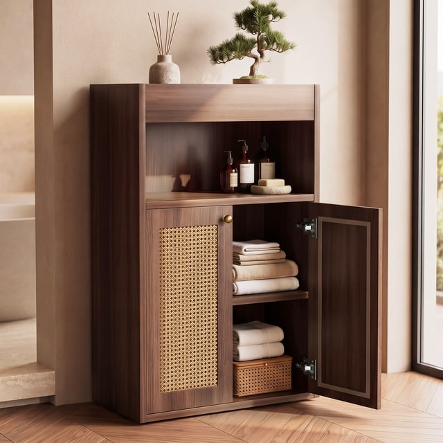 OMCHOM 37.8" Bathroom Storage Cabinet, Freestanding Tall Cabinet with ...