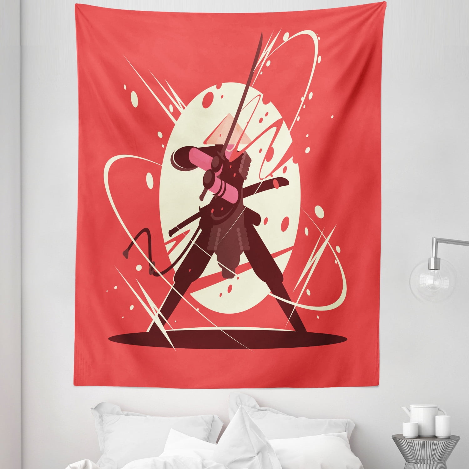 Samurai Tapestry, Oriental with Circular Motif Background Traditional ...
