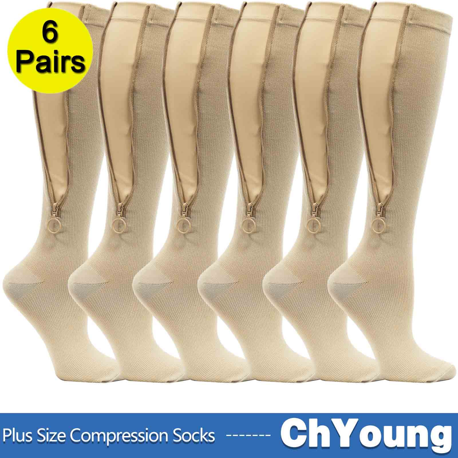 (6 Pack) 9# L/XL Zipper Compression Socks - 15-20 mmHg Open Toe Medical ...