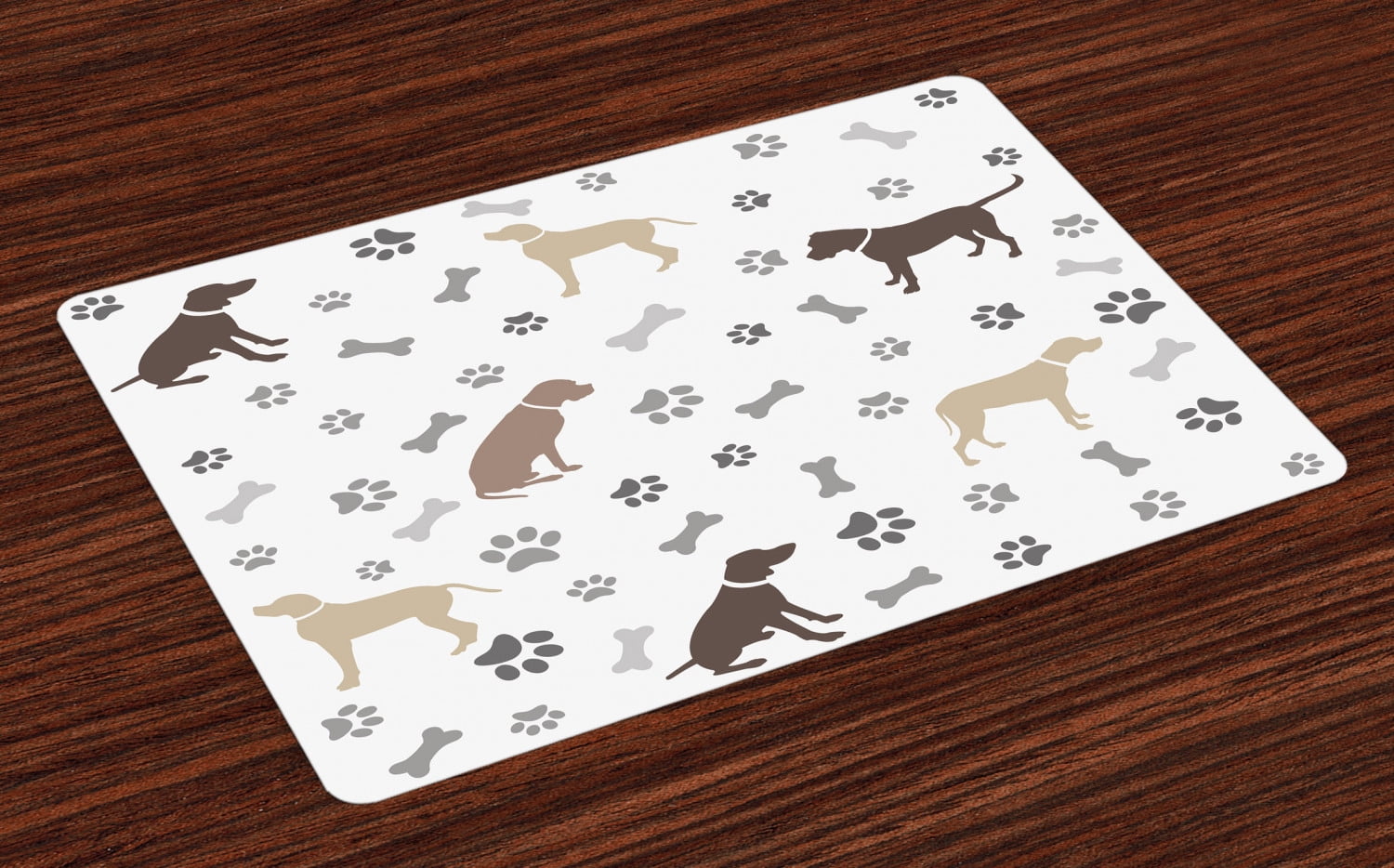 Ambesonne Dog Lover Place Mats Set of 4, Paw Print and Bones, Standard ...