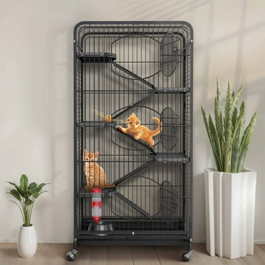 JAXPETY 4-Tier Pet Cage, Cat & Ferret Kennel with Wheels, Hammock, Beds ...
