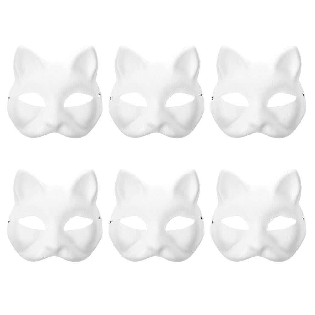 6pcs Blank Cat Cosplay Masks Cartoon Paper Mask Adult Masquerade Party ...