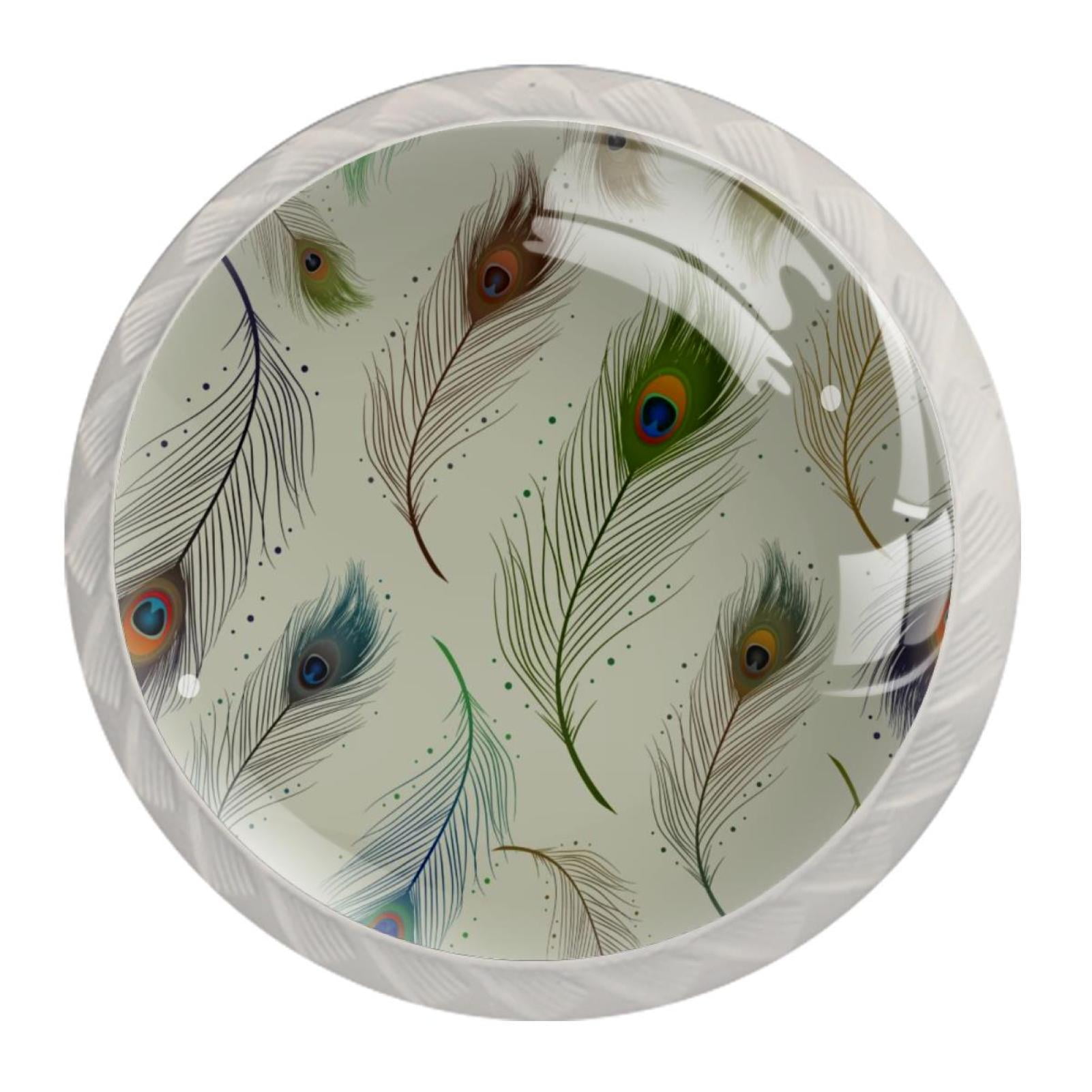 4 Pcs Elegant Peacock Feather Knobs for Kitchen Cabinet Cupboard ...