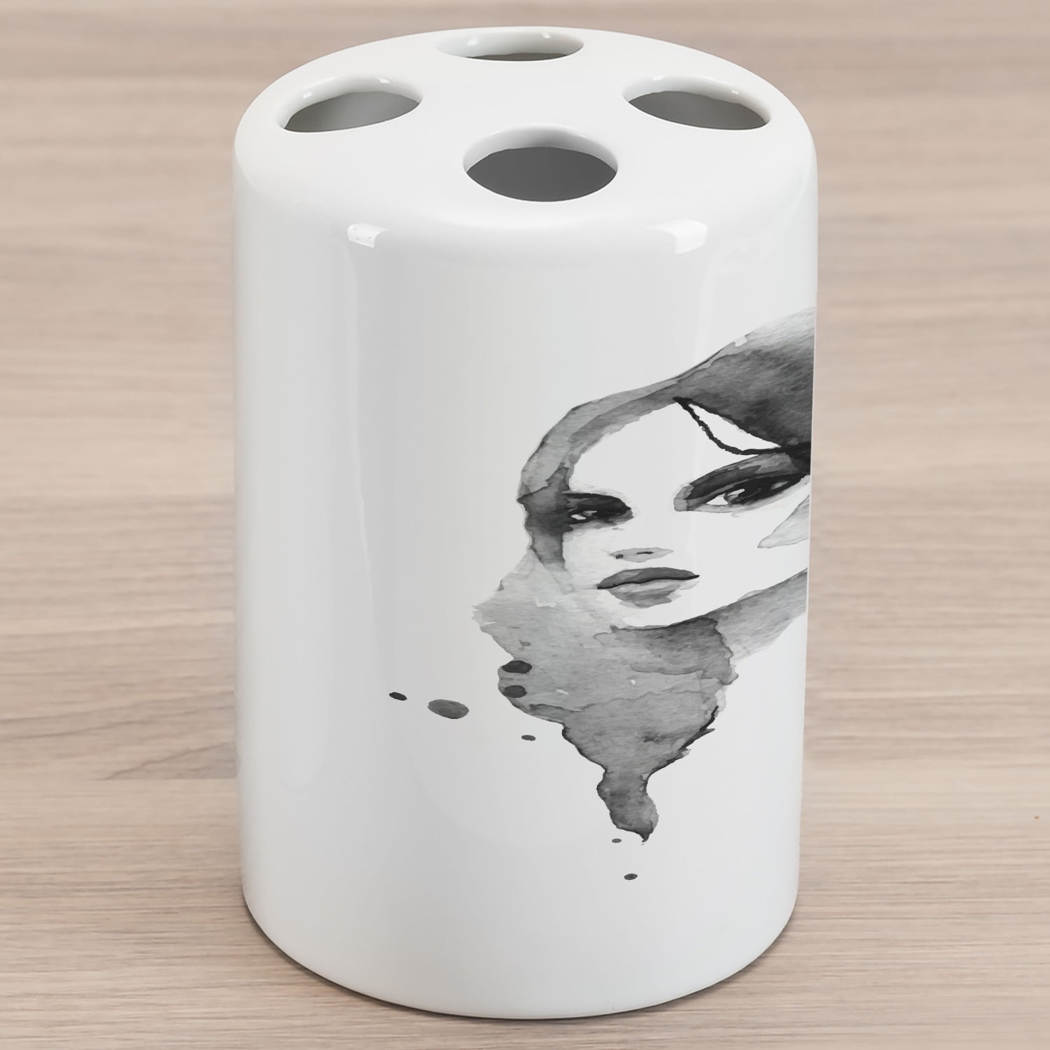 Feminine Ceramic Toothbrush Holder, Portrait of Girl in Watercolor ...