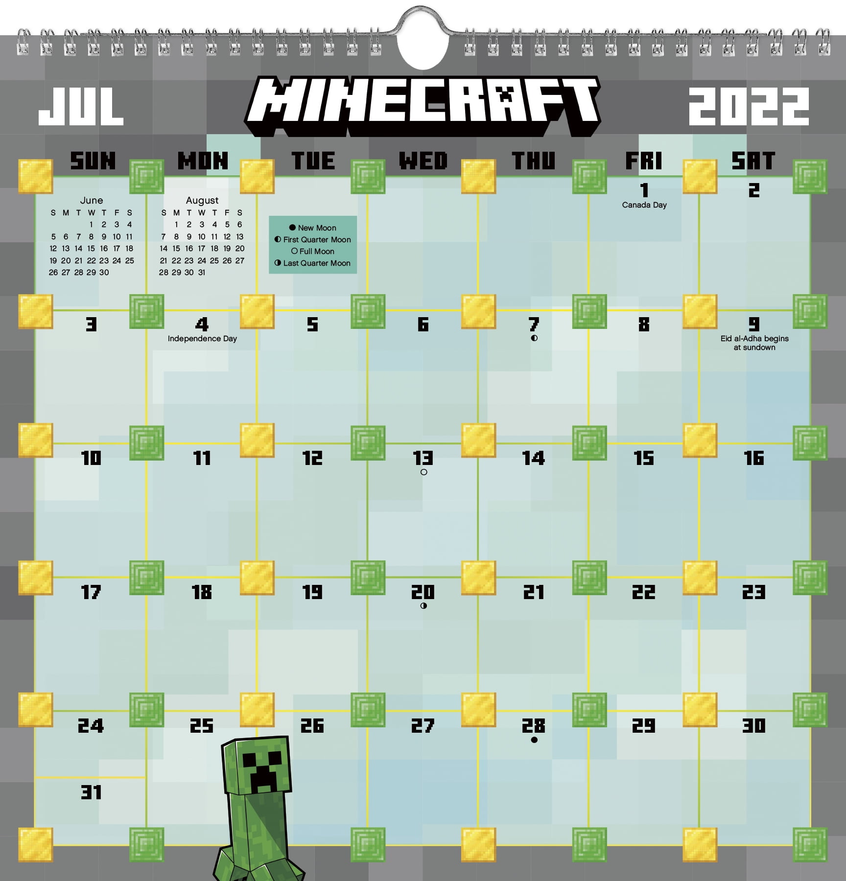 2022-2023 Minecraft Academic Spiral Wall Calendar (July 2022 - June ...