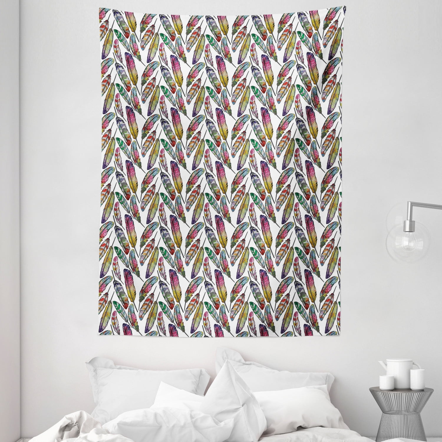 Colorful Tapestry, Pattern of Illustrated Abstract Feathers in Warm ...