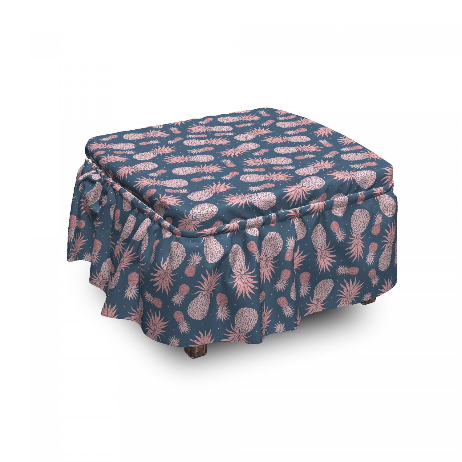 Tropical Ottoman Cover, Vintage Island Pineapples, 2 Piece Slipcover ...