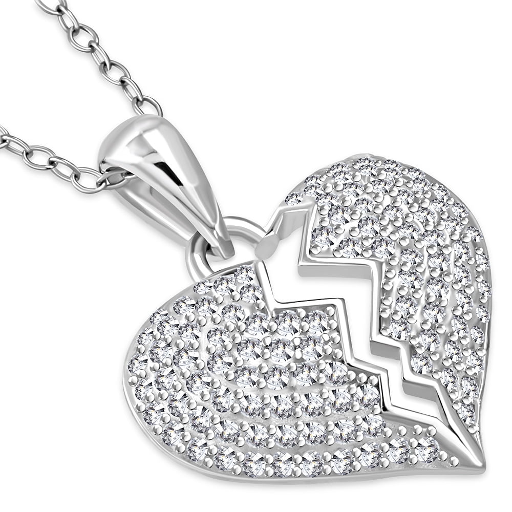 My Daily Styles - 925 Sterling Silver Broken Heart CZ Pendant Necklace ...