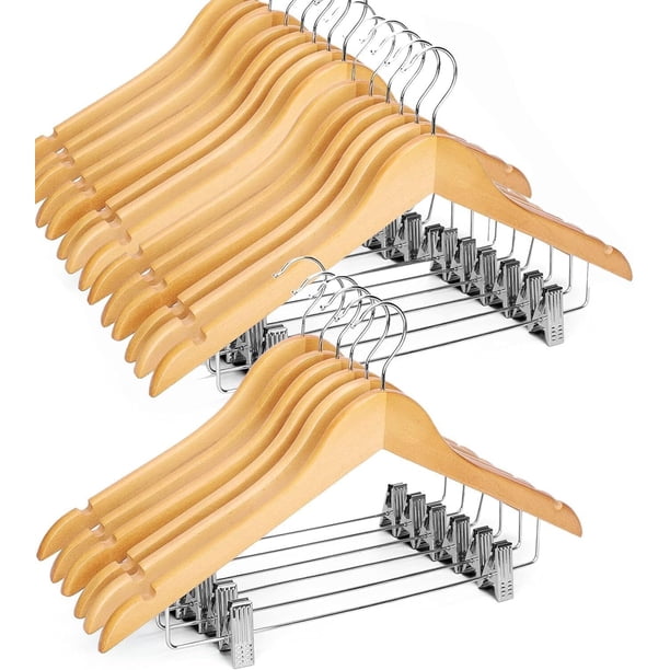 Perchas con Clips Paquete de 20 Perchas de Madera Premium para Armario ...