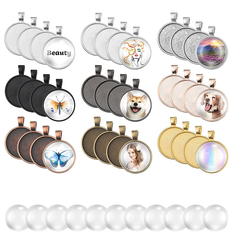 72 Pcs Sublimation Pendant Trays Set, 36 Pieces 9 Colors Round Bezel ...