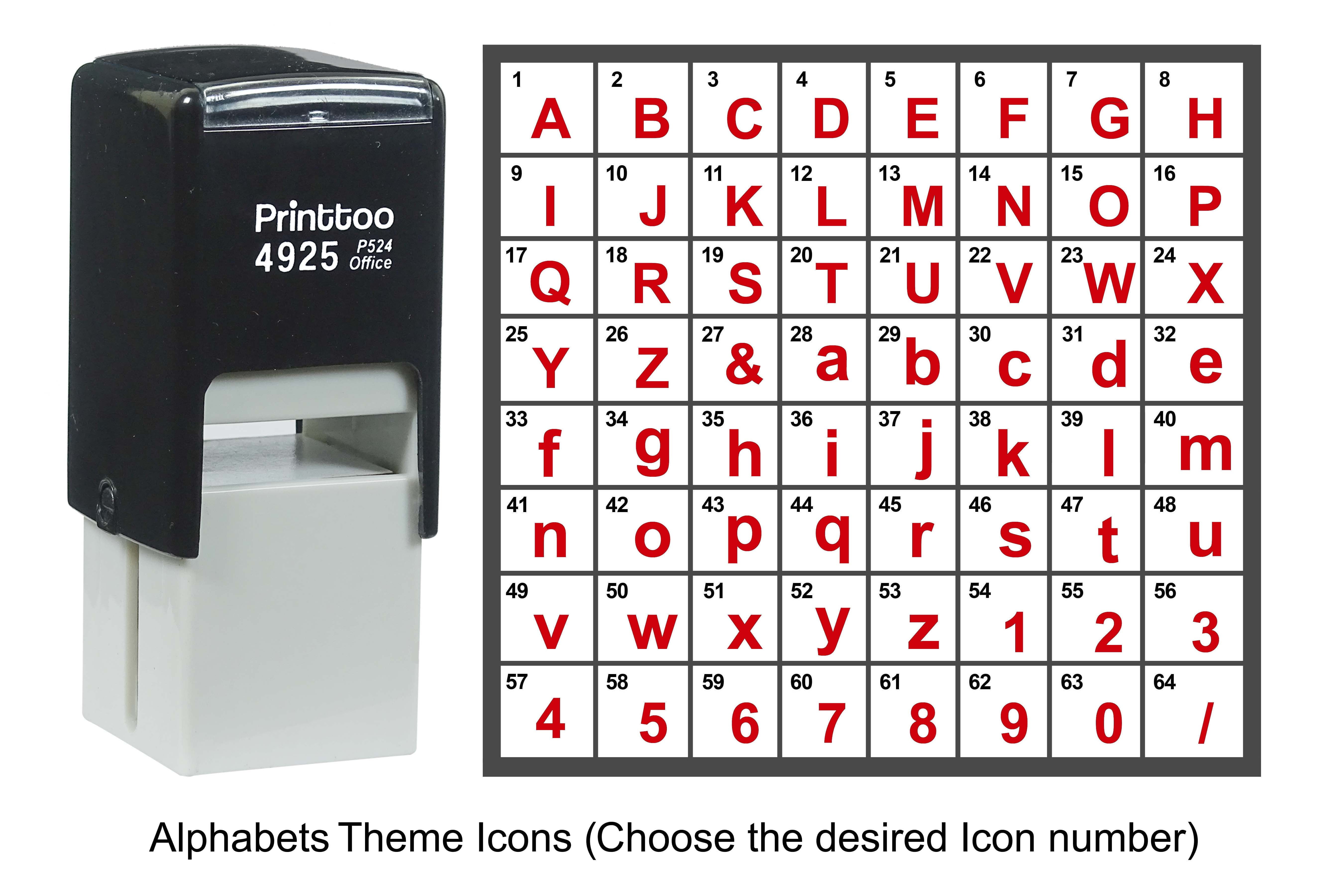 Printtoo Personalized Alphabet Number Theme Icons Rubber Stamp Self ...